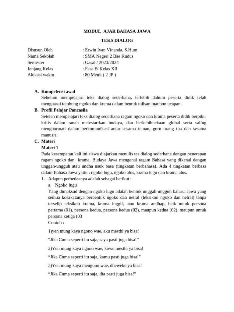 Modul Ajar Teks Dialog | PDF