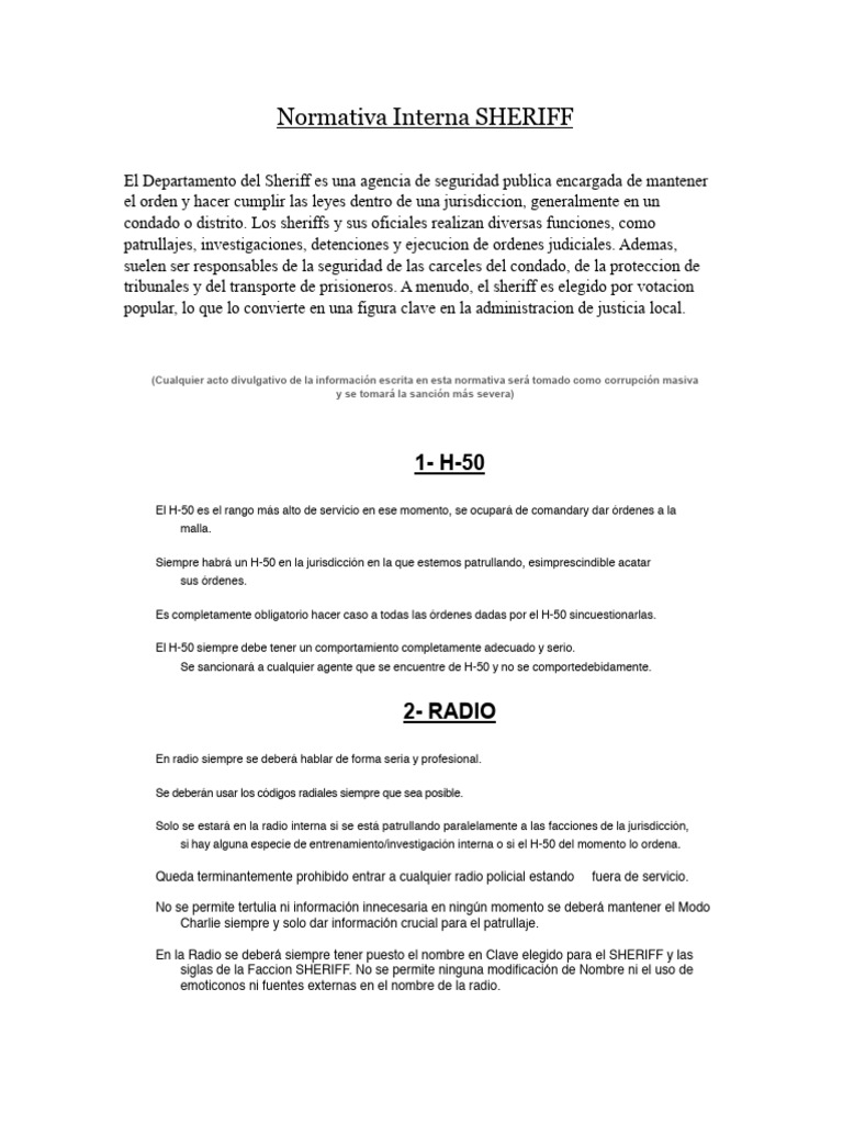 Normativa Interna del Departamento SHERIFF | PDF | Sheriffs en los Estados Unidos | Justicia