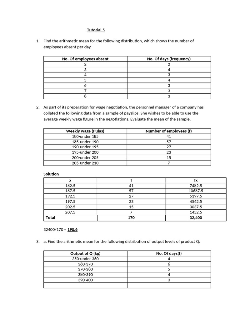 Tutorial 5-Measures of Central Tendency-Answers | PDF | Coefficient Of ...