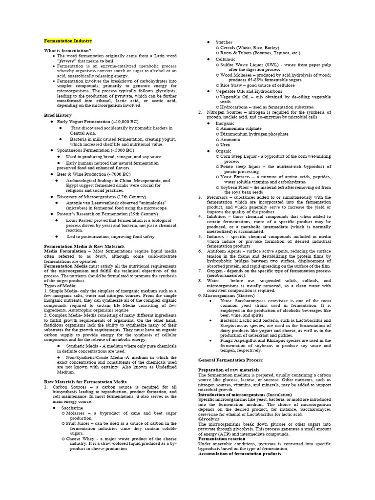 Lesson 9 - Fermentation Industry | PDF | Fermentation | Growth Medium
