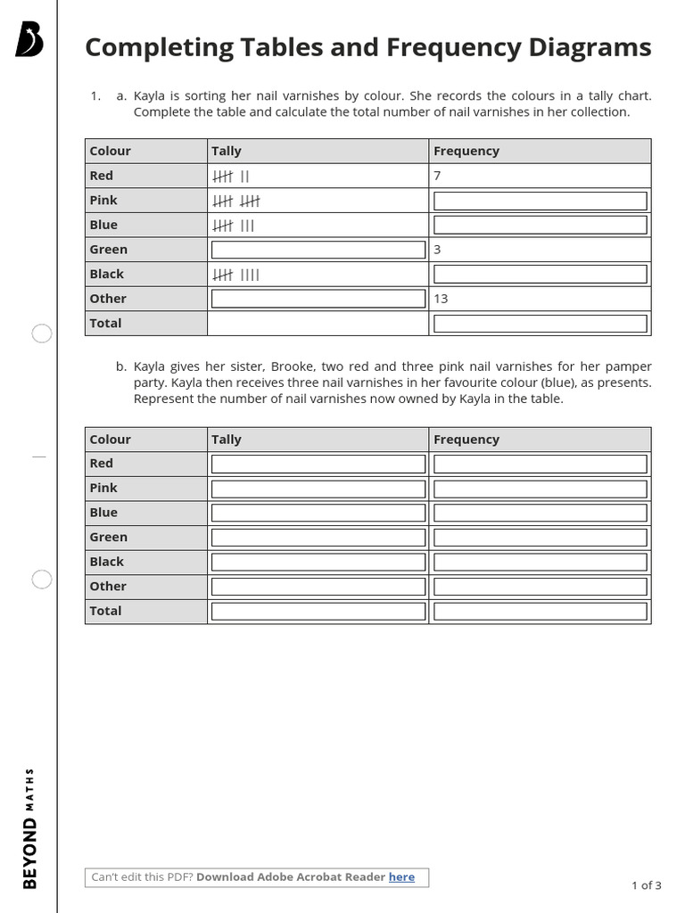 Completing Tables and Frequency Diagrams - Interactive | PDF