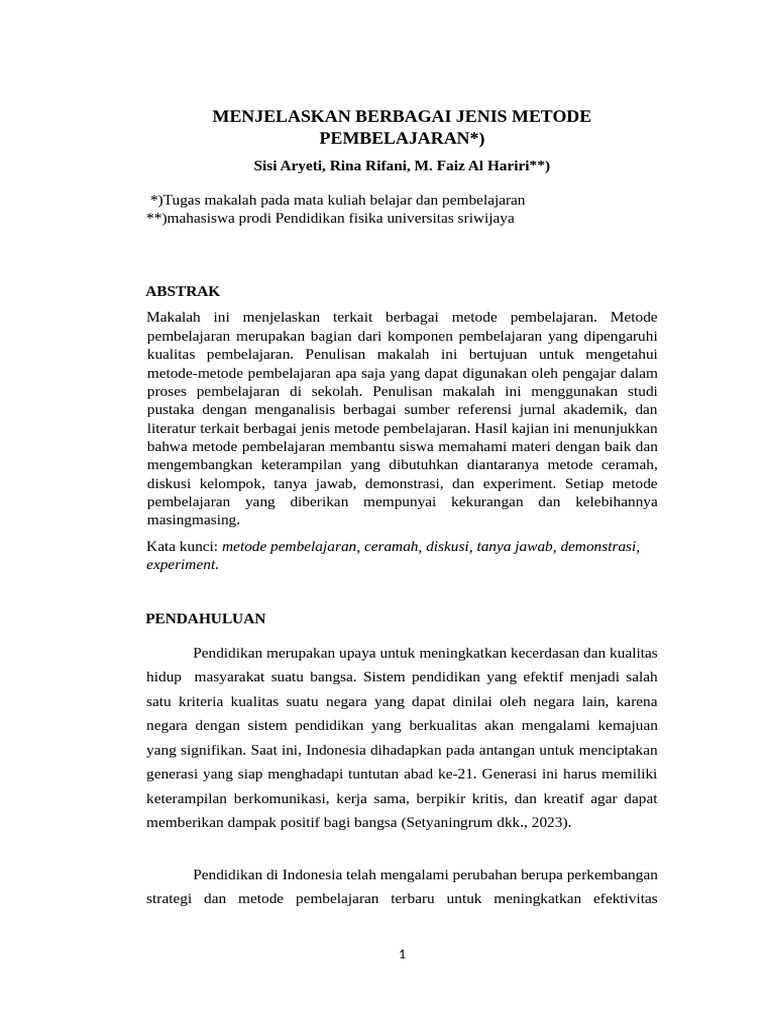 Menjelaskan Berbagai Jenis Metode Pembelajaran | PDF