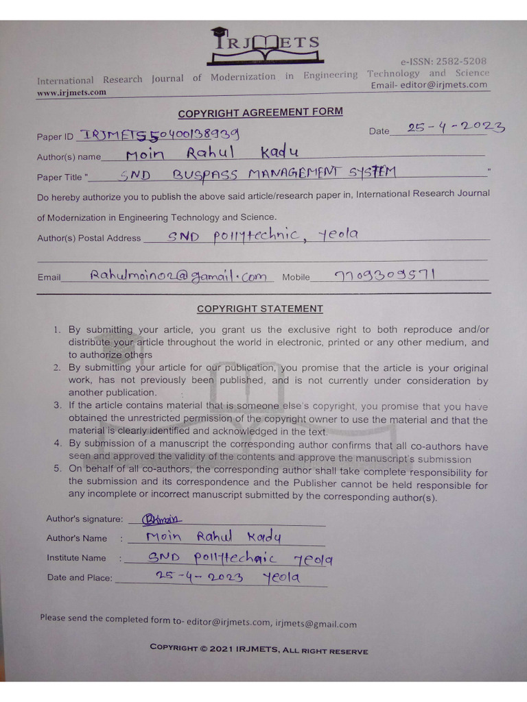 Copyright Agreement Form | PDF