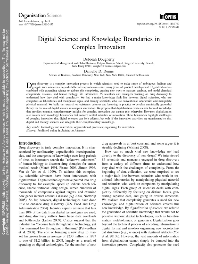 Dougherty12os_Digital Science and Knowledge Boundaries in Complex Innovation | PDF | Science ...
