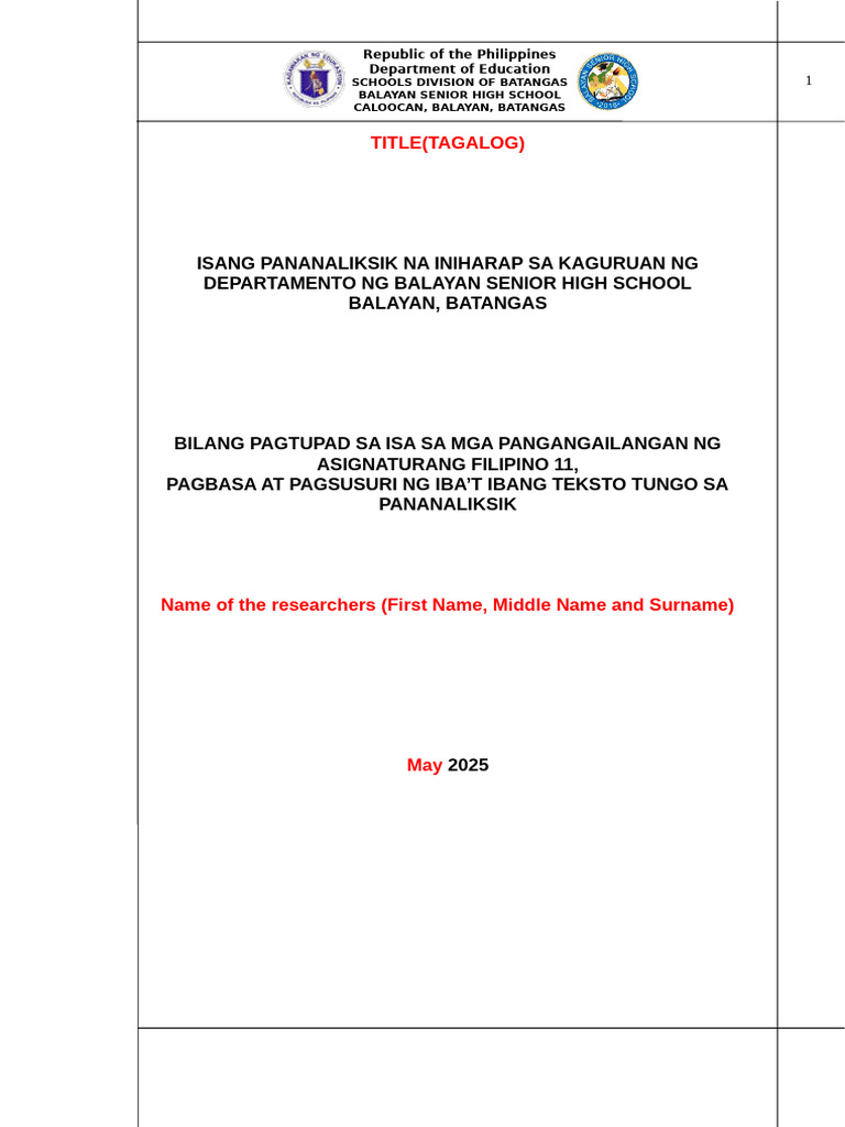 PAGBASA-template TAGALOG | PDF | Tagalog Language | Human Communication
