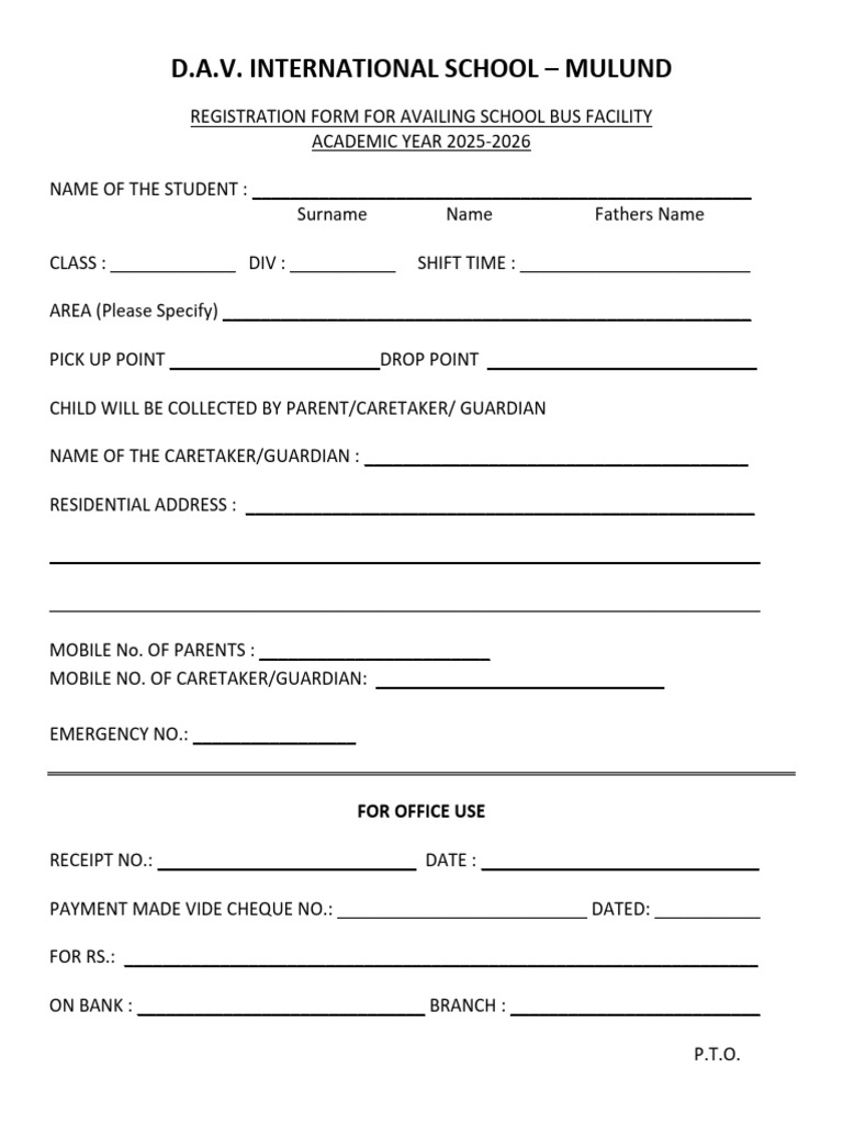 Registration Form For Bus Facility Updated | PDF