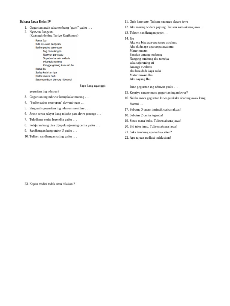 Materi Bahasa Jawa Kelas IV SD | PDF
