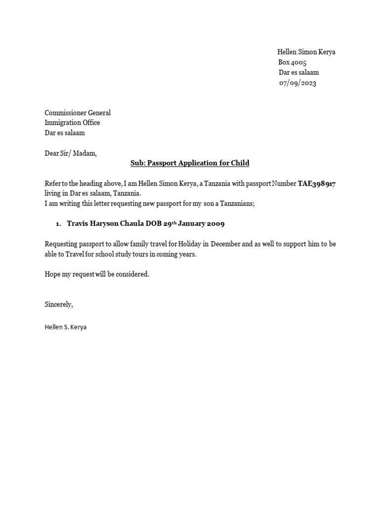 Child Passport Application Request | PDF | Tanzania
