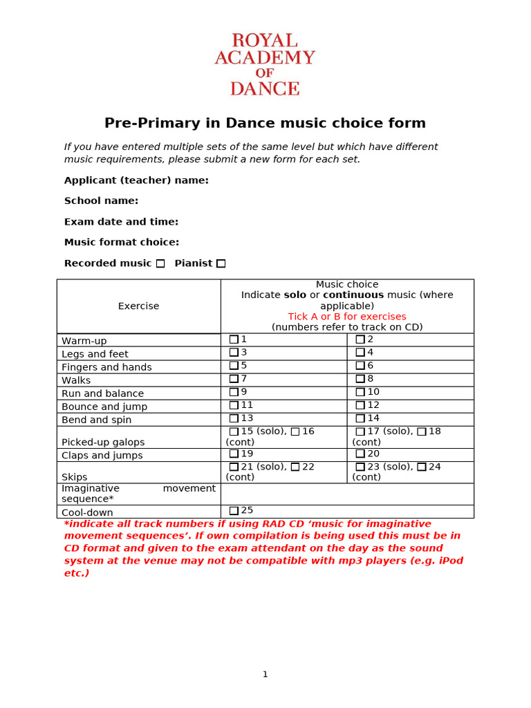 Pre Primary Music Choice Form 20220804 | PDF