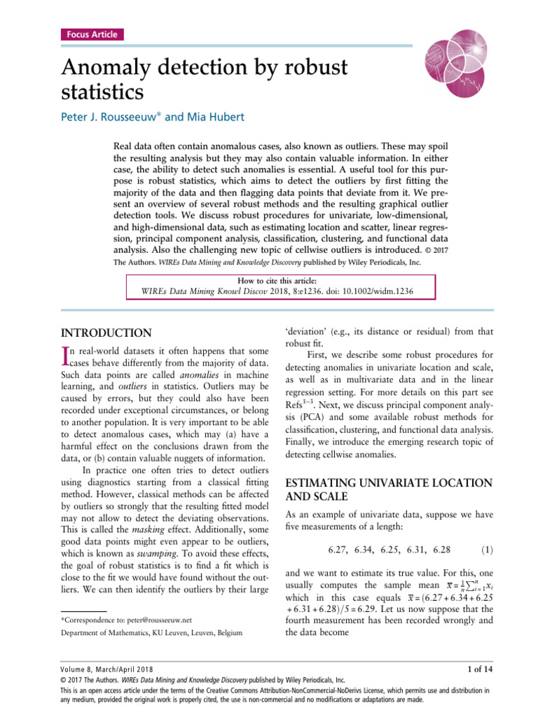 RousseeuwHubert_AnomalyDetection_WIRES_2018 | PDF | Principal Component Analysis | Errors And ...