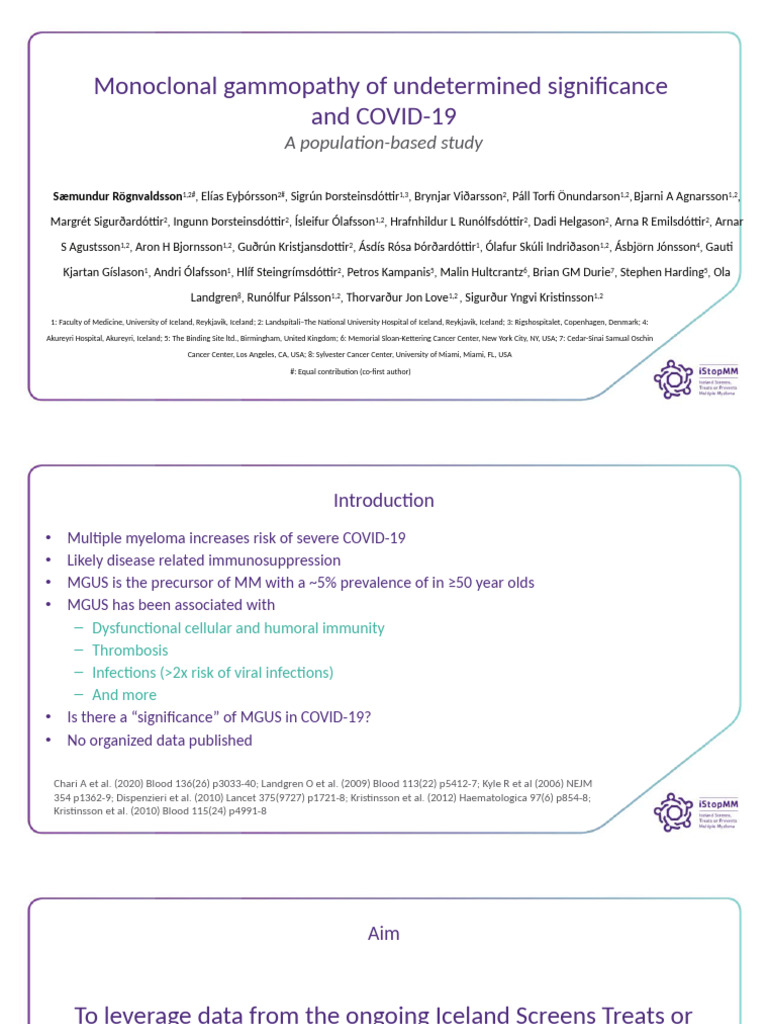 IStopmm Covid Mgus Ash Presentation Sigurdur | PDF | Immunology | Medicine