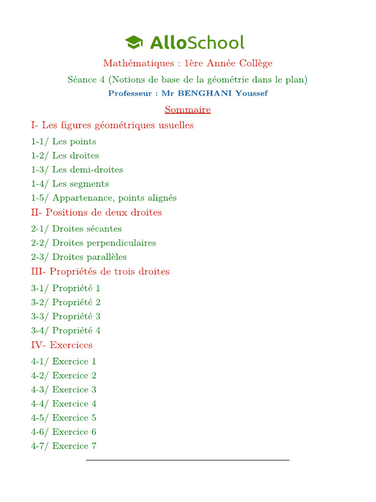 Seance 4 Notions de Base de La Geometrie Dans Le Plan (1) | PDF