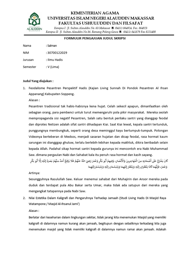 Formulir Pengajuan Judul Skripsi Salman | PDF