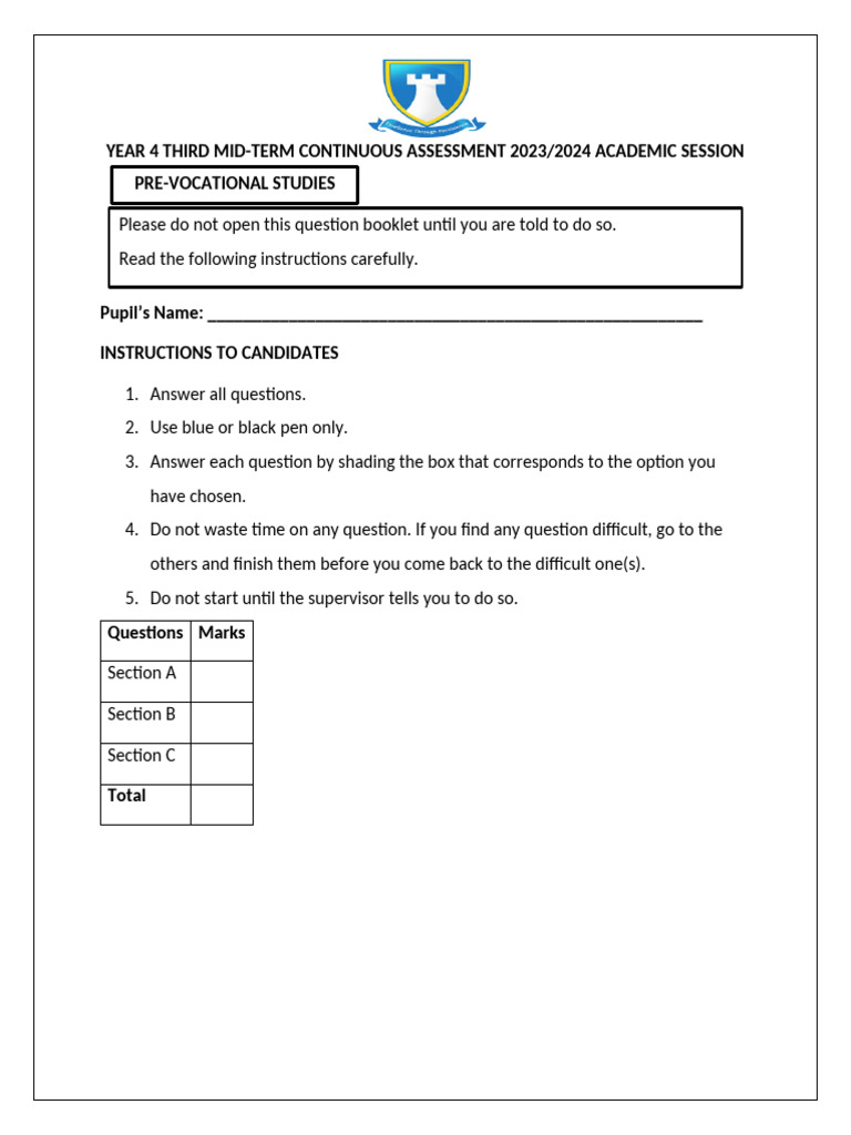 Year 4 Pre. Vocational 3rd Mid-Assessment | PDF | Knitting | Needlework