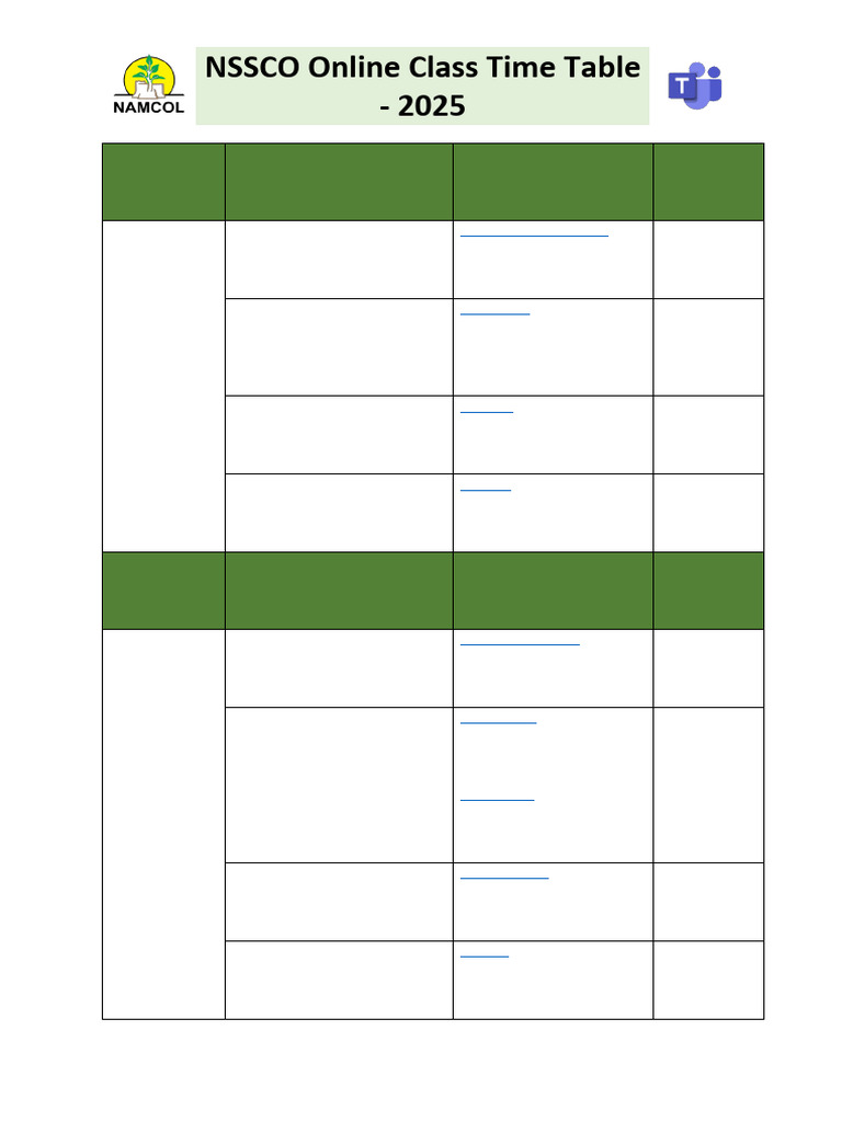NSSCO Online Class Time Table 2025 FINAL | PDF