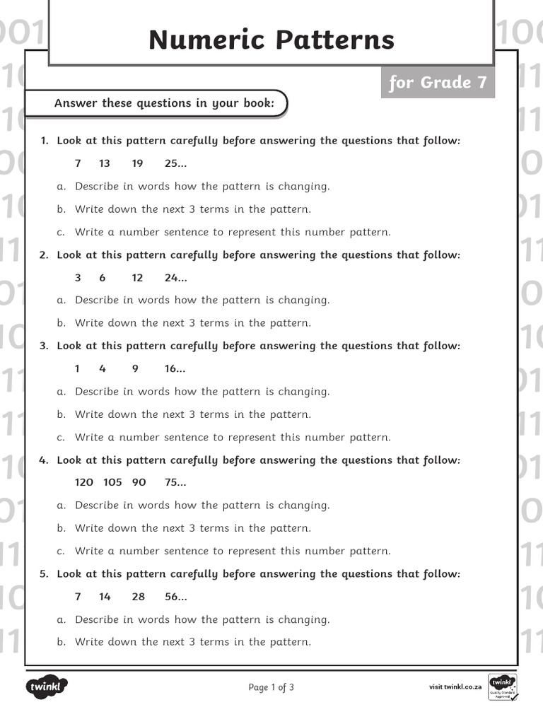 Za M 1716671235 Numeric Patterns For Grade 7 - Ver - 2 | PDF ...