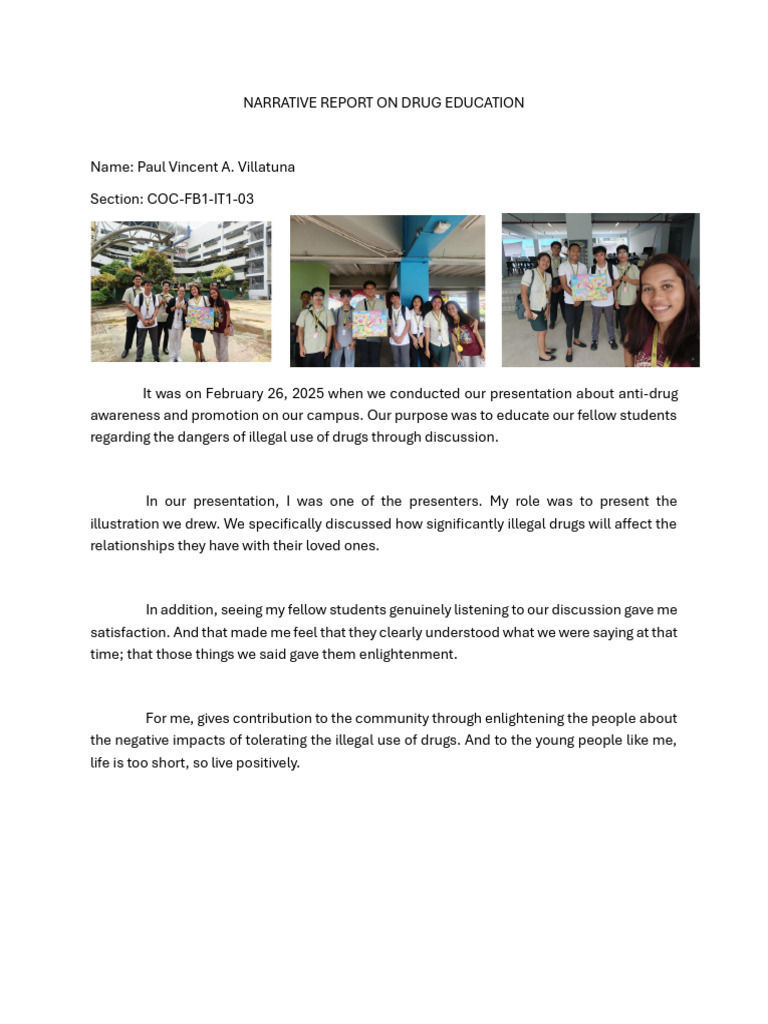 Anti-Drug Awareness Presentation Report | PDF