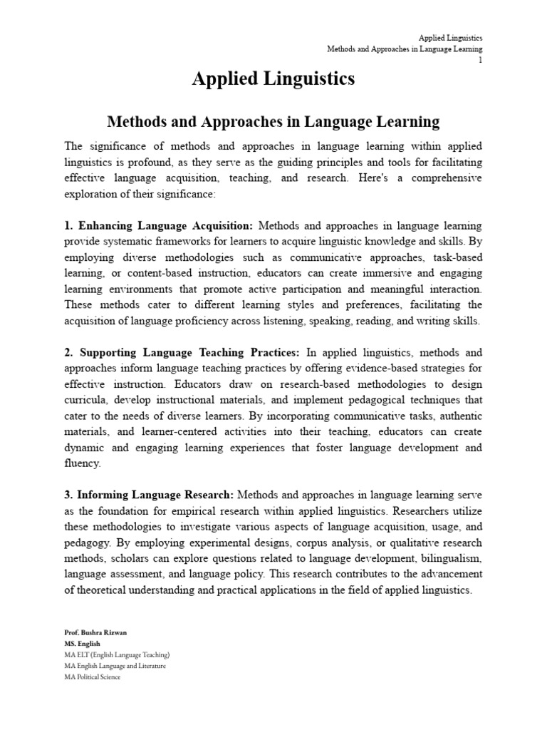 Language Learning Methods Explained | PDF | Language Education ...
