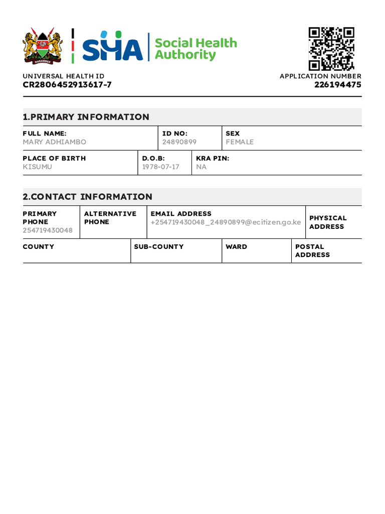 MARY ADHIAMBO's SHA Application On 23, August 2024 | PDF