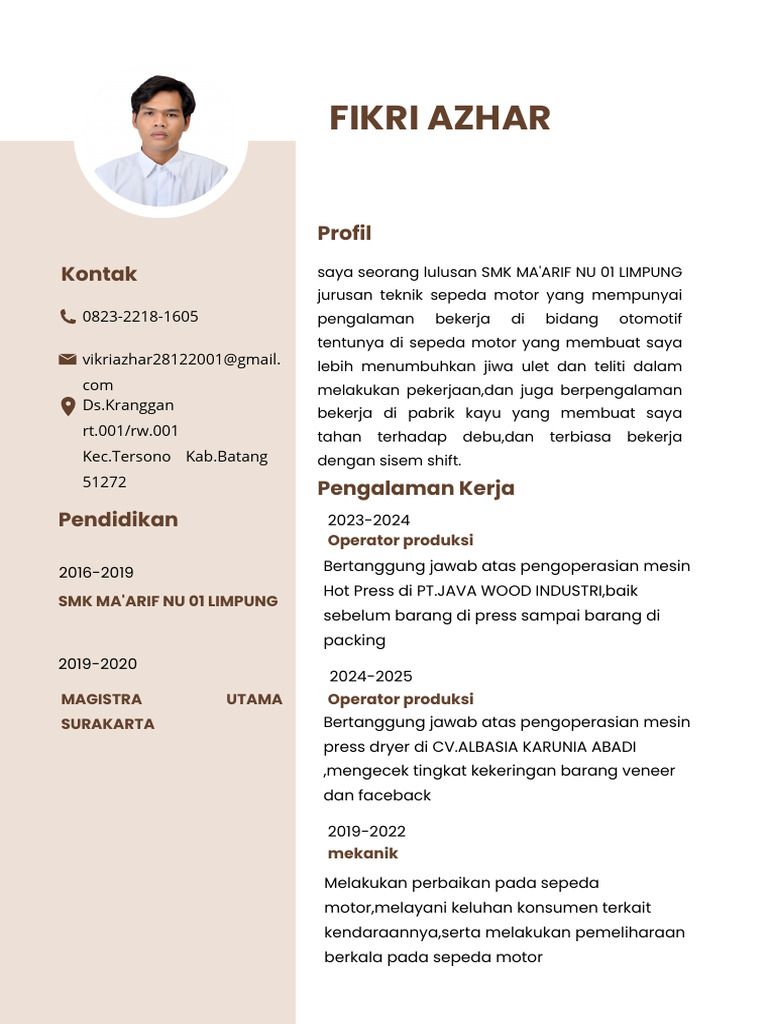 CV FIKRI AZHAR | PDF