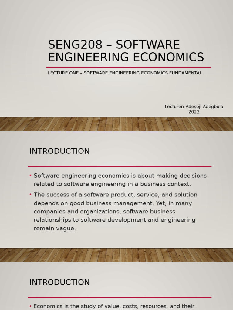 Lecture1-Software Engineering Economics Fundamental | PDF | Depreciation | Economics