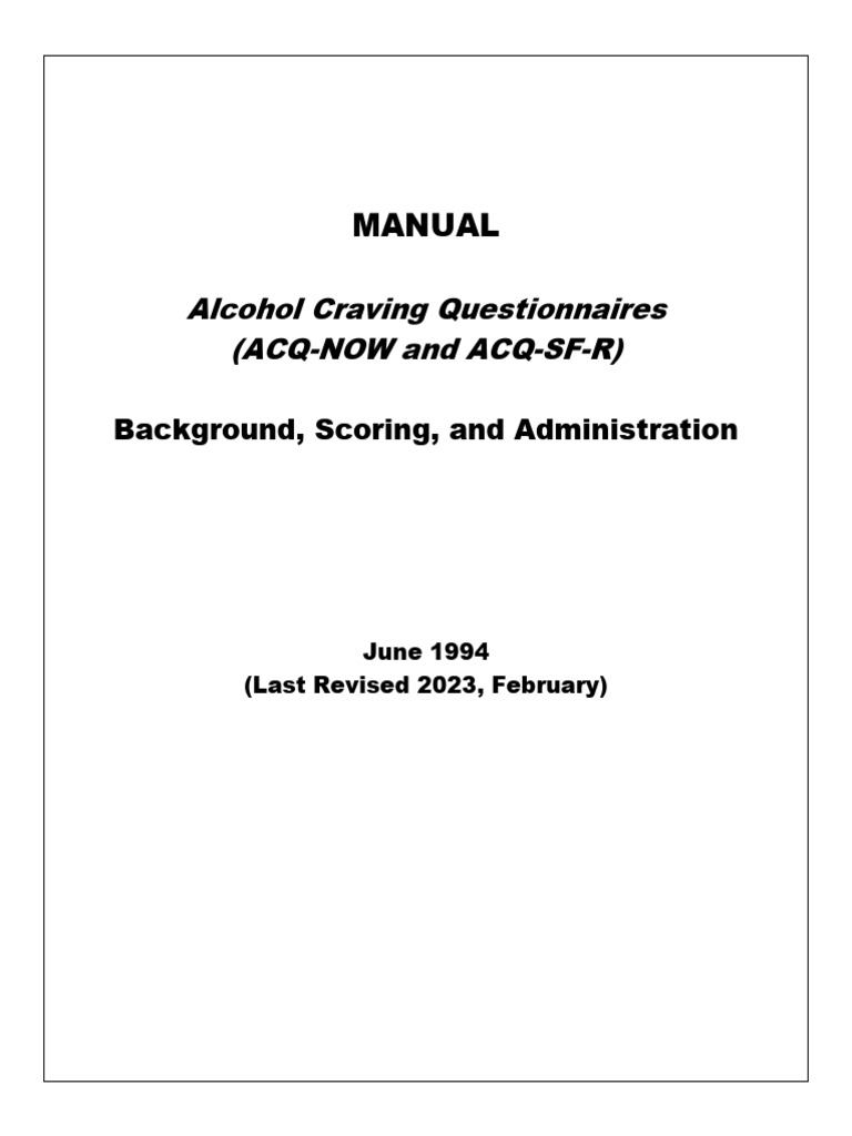Alcohol Craving Questionnaire Manual | PDF | Alcoholic Beverages