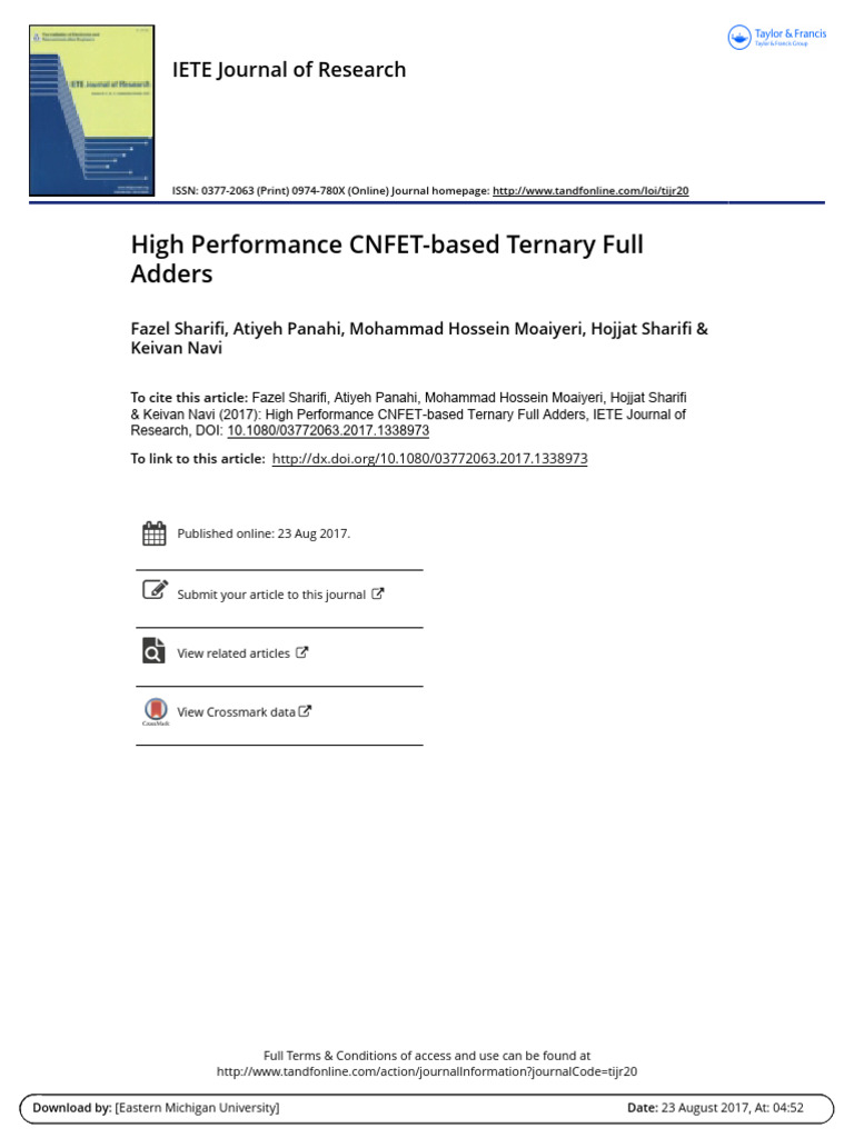 Ternary Full Adder Paper 03772063.2017.1338973 | PDF | Carbon Nanotube ...