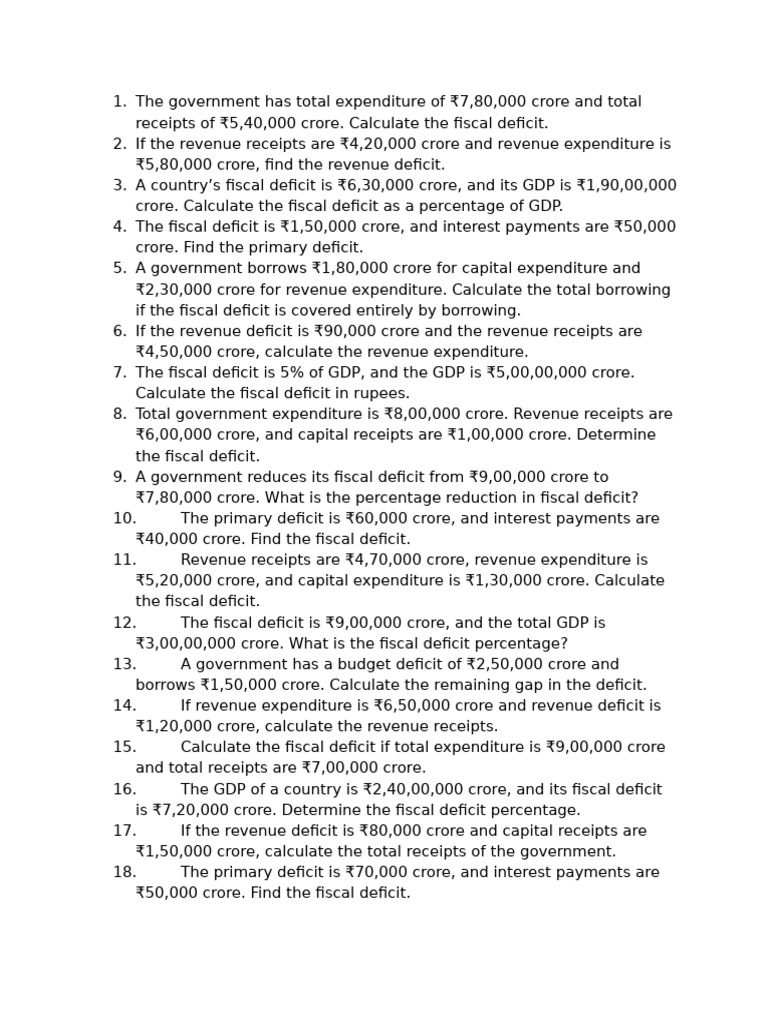 Calculating Revenue and Fiscal Deficits | PDF | Government Budget ...