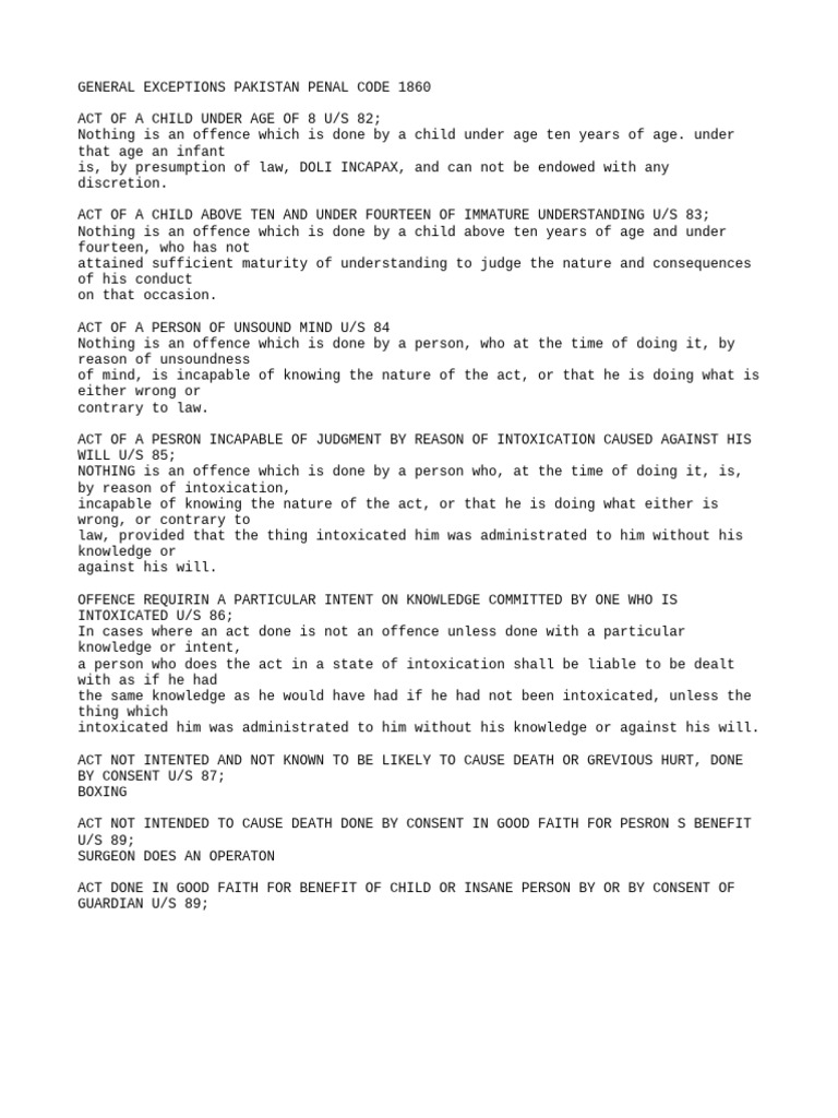General Exceptions in Pakistan Penal Code | PDF