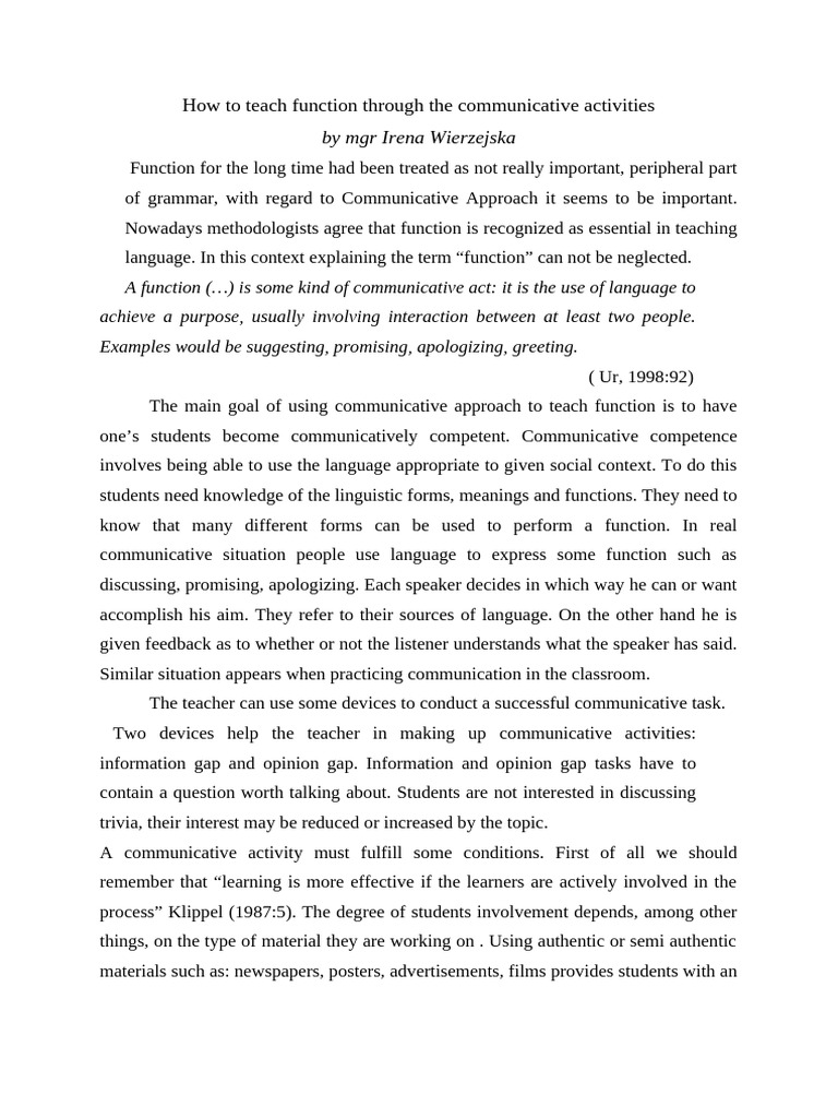 Artykuł how to teach functions | PDF | Communication | Teachers