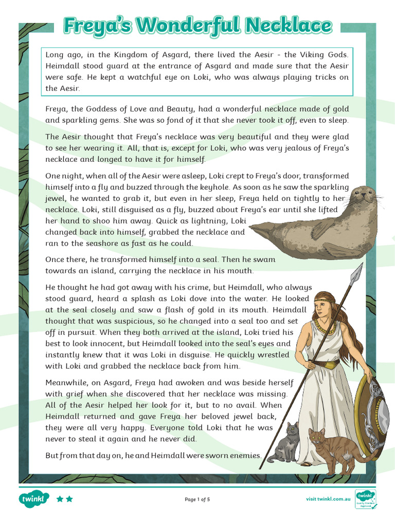 Freyas Wonderful Necklace Differentiated Reading Comprehension | PDF | Loki