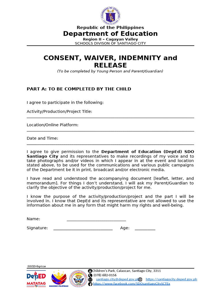Consent Form for School Activities | PDF | Indemnity | Common Law