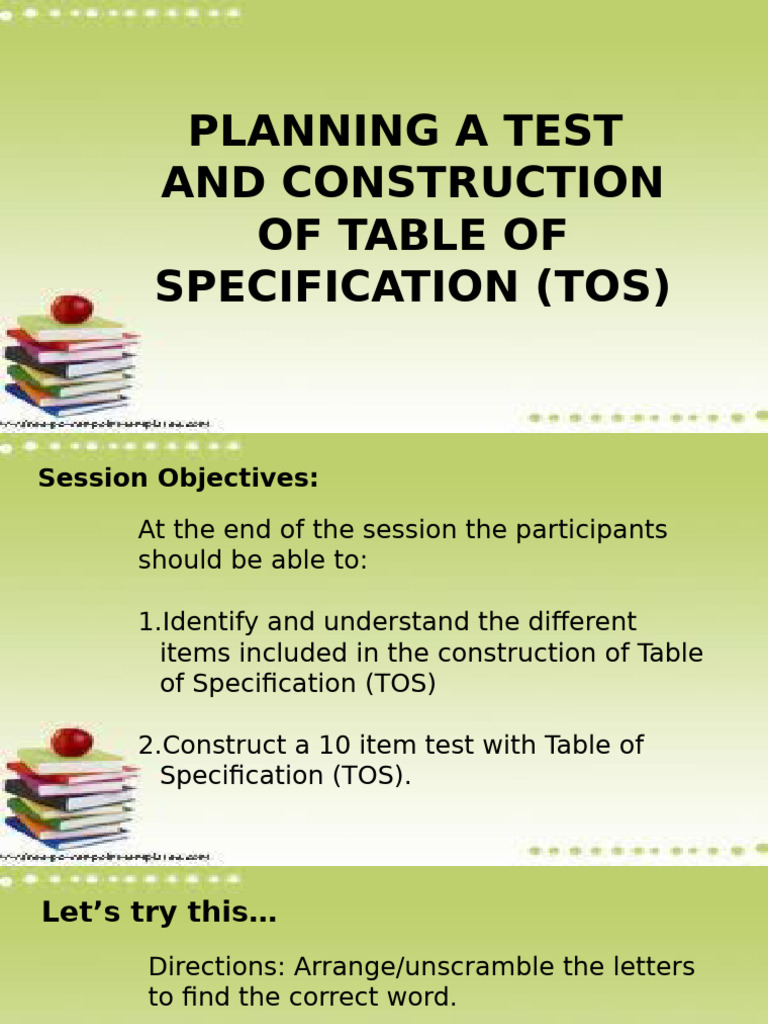 Table of Specification | PDF | Subject (Grammar) | Verb