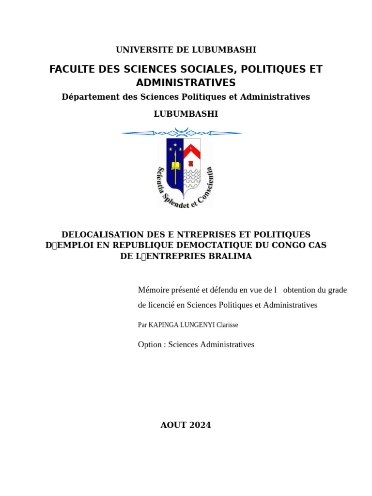 Délocalisation et emploi : Cas Bralima RDC | PDF | Chômage | Délocalisation