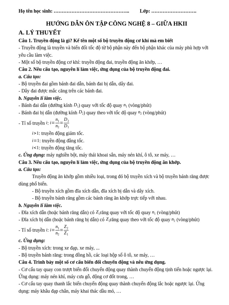 CN8 HUONG DAN ON TAP GHKII 24 25 | PDF