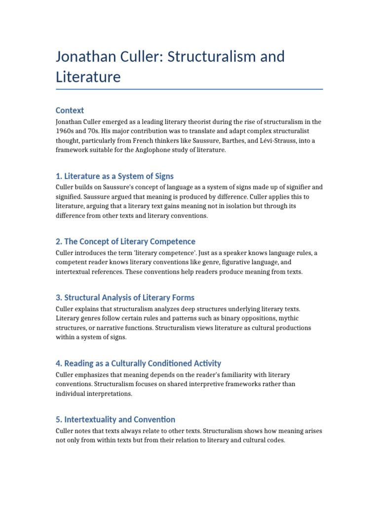 Jonathan Culler Structuralism and Literature | PDF