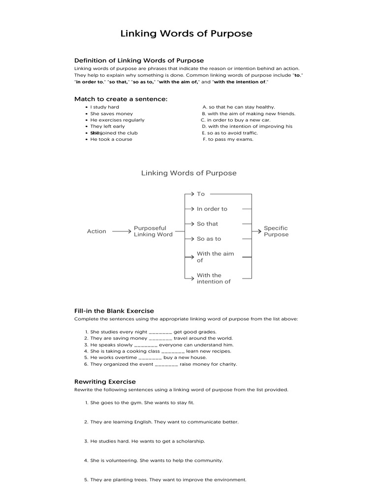 Linking Words of Purpose | PDF