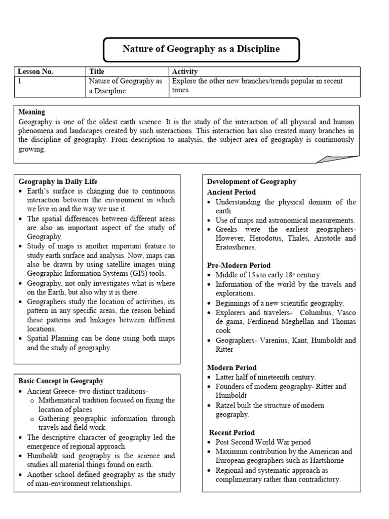 Nature of Geography As A Discipline | PDF | Geography | Geographic ...