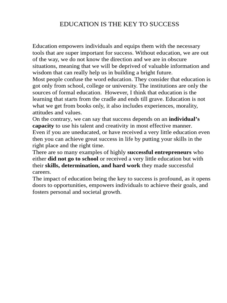 Education Is The Key To Success | PDF
