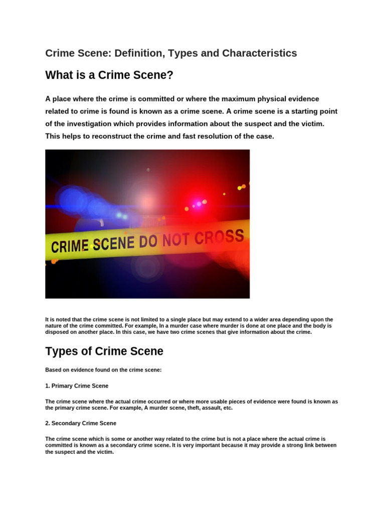 Crime Scene Definition, Types and Characteristics | PDF | Crime Scene ...