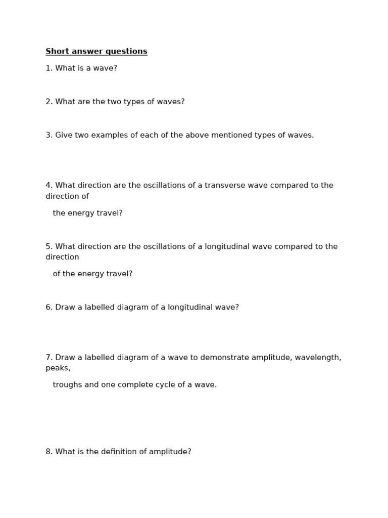 Intro To Waves Work Sheet | PDF