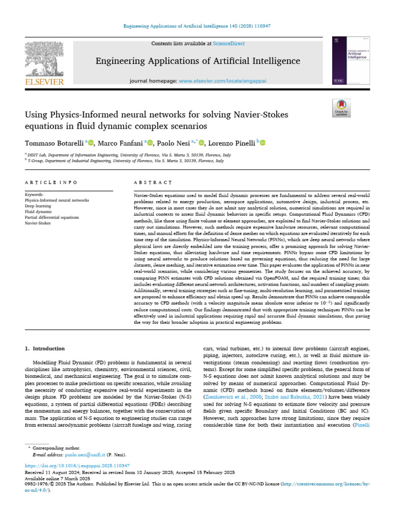 Using PINNs For Solving Navier-Stokes Equation in Fluid Dynamic Complex Scenarios | PDF ...