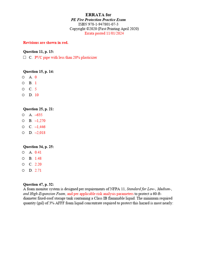 PE Fire Protection Exam Errata 2024 | PDF | Fire Sprinkler System | Stairs