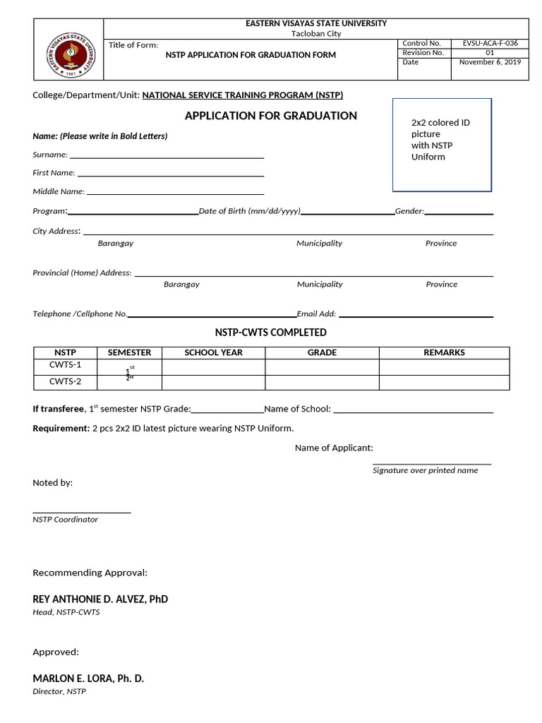 NSTP Grad Form 1 | PDF