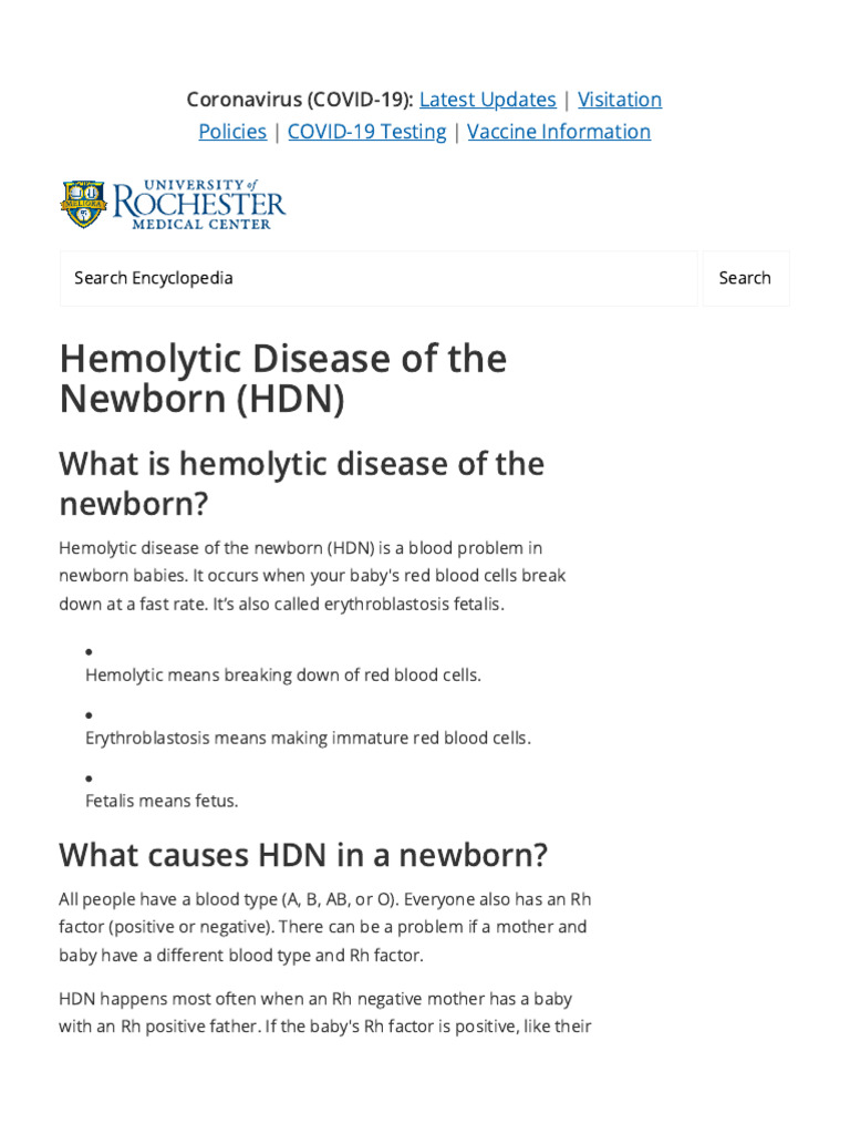 Hemolytic Disease of The Newborn (HDN) - Health Encyclopedia - U | PDF ...