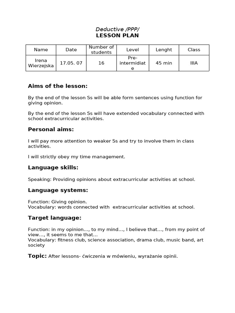 LESSON PLAN- giving opinions | PDF | Cognition | Cognitive Science