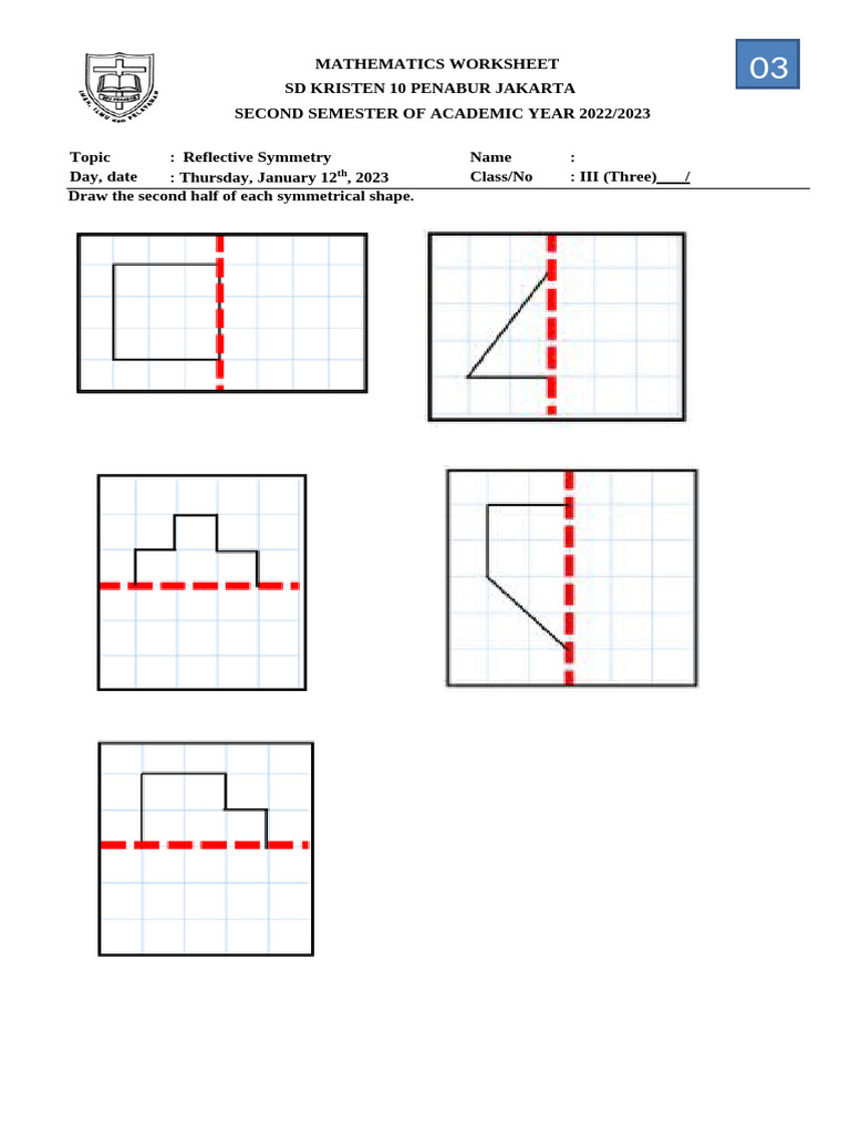 Reflective Symmetry Worksheet for Year 5 | PDF
