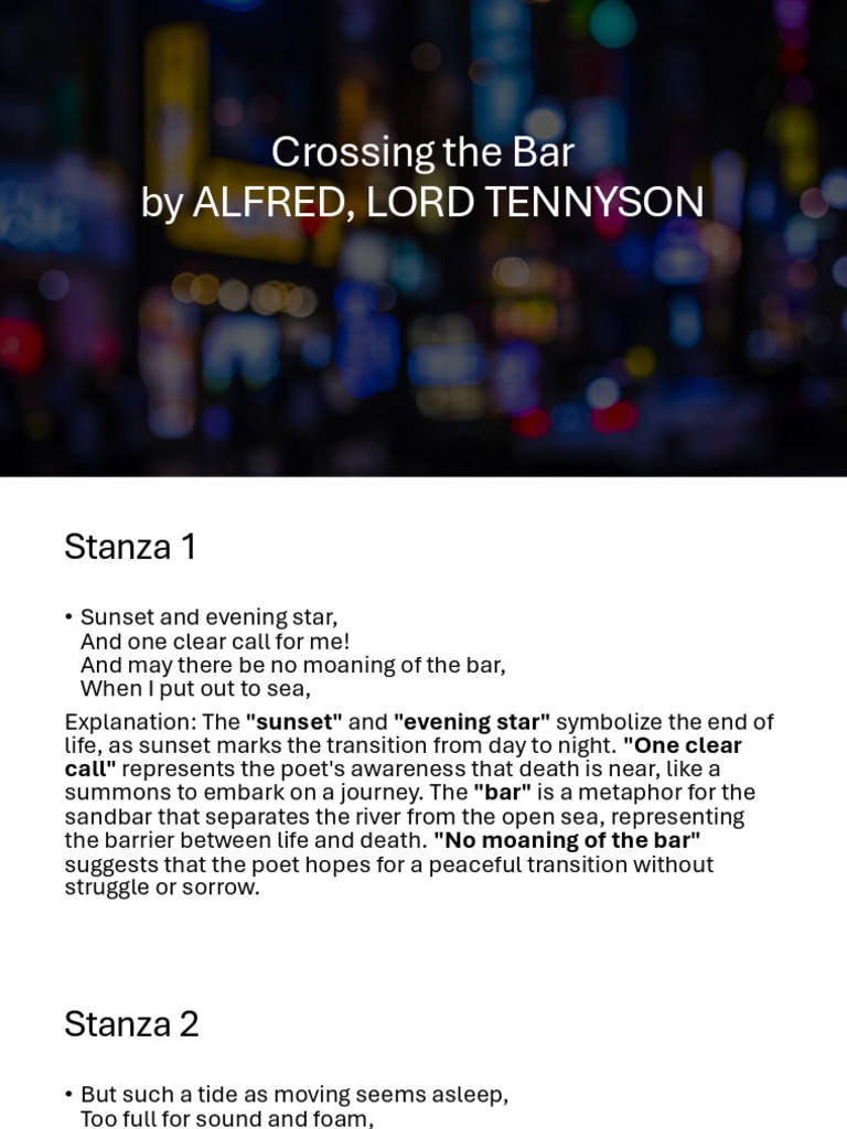 Crossing The Bar by Lord Alfred Tennyson Grade 9 | PDF | Poetry