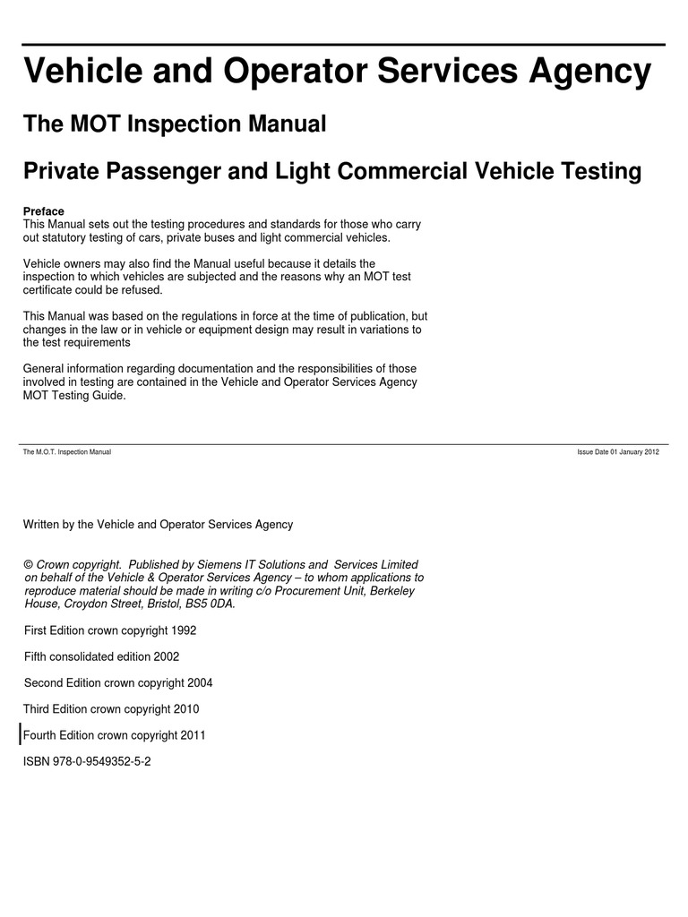 MOT Inspection Manual | Vehicle Technology | Road Transport
