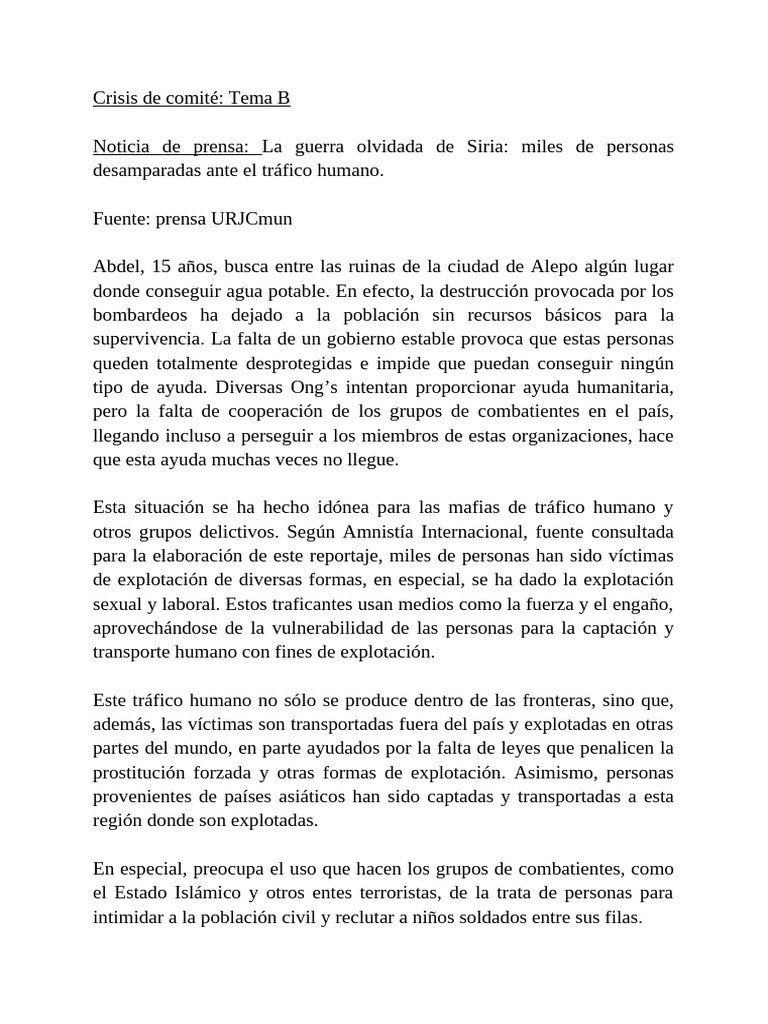 Crisis CDH Tema B Final | PDF | Trata de personas | Siria